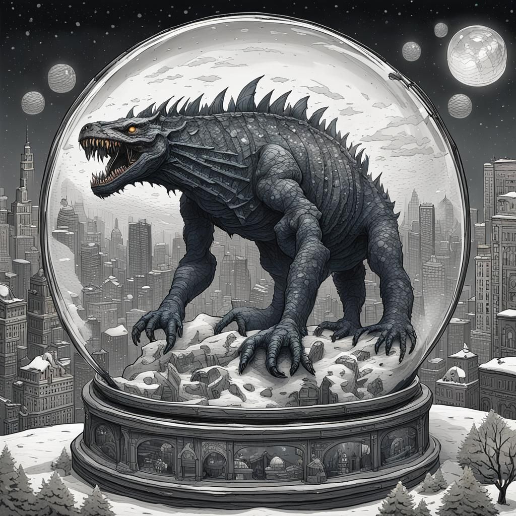 1. **Main Object**: A monstrous creature, with dark, scaly skin and ...