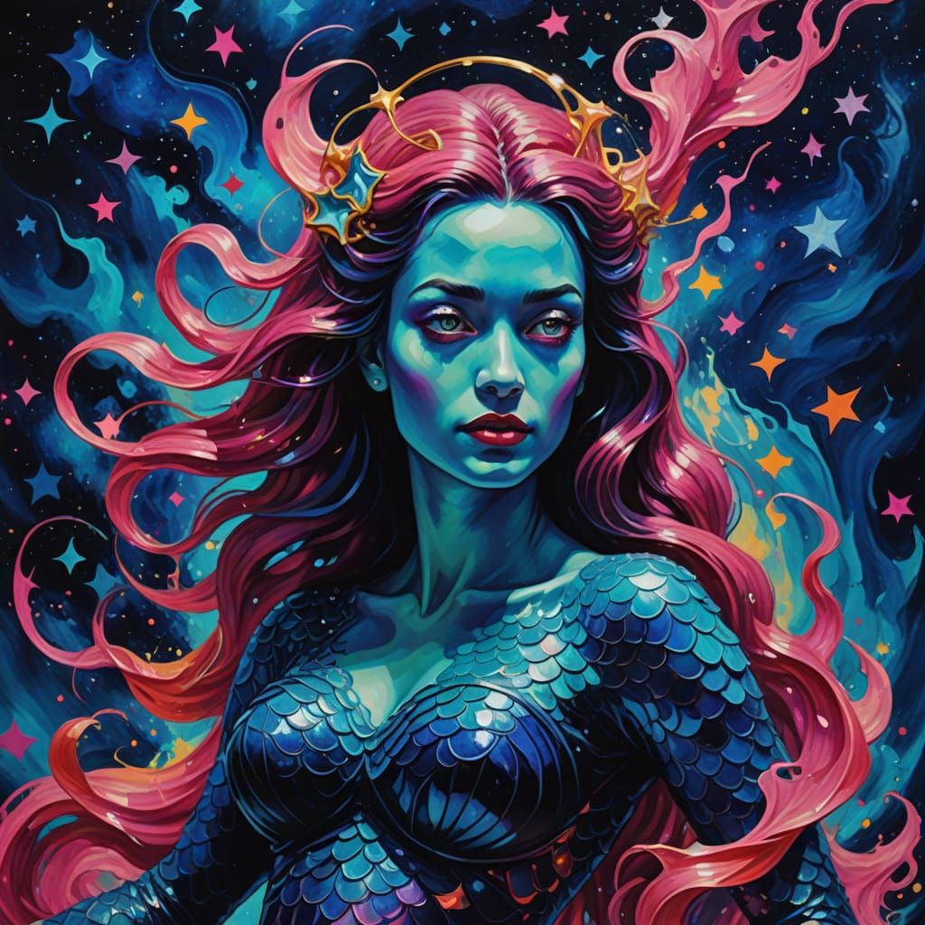 Mermaid demon interstellar - Cosmic Mermaid Demon in Irides...