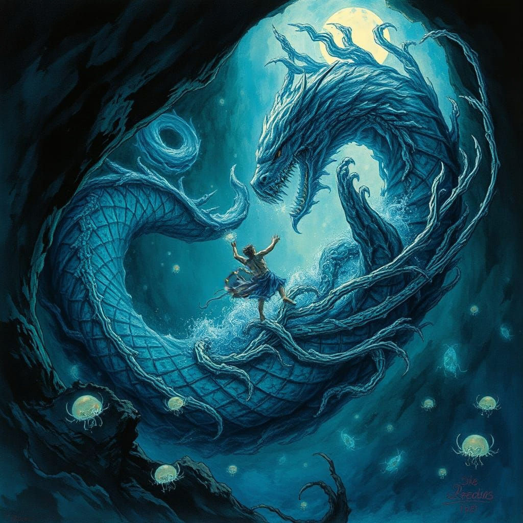 Blue Leviathan - Leviathan in Epic Watercolor Battle