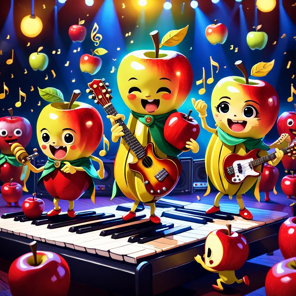 Chibi fruits playing instruments - AI Generated Artwork - NightCafe Creator