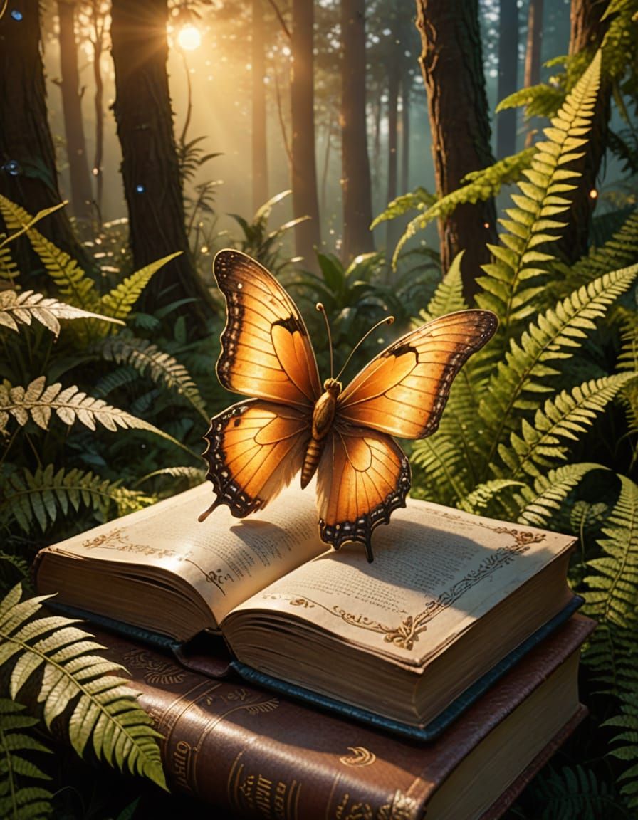 Whimsical Fantasy World with Tiny Butterfly in Anc... - AI Art