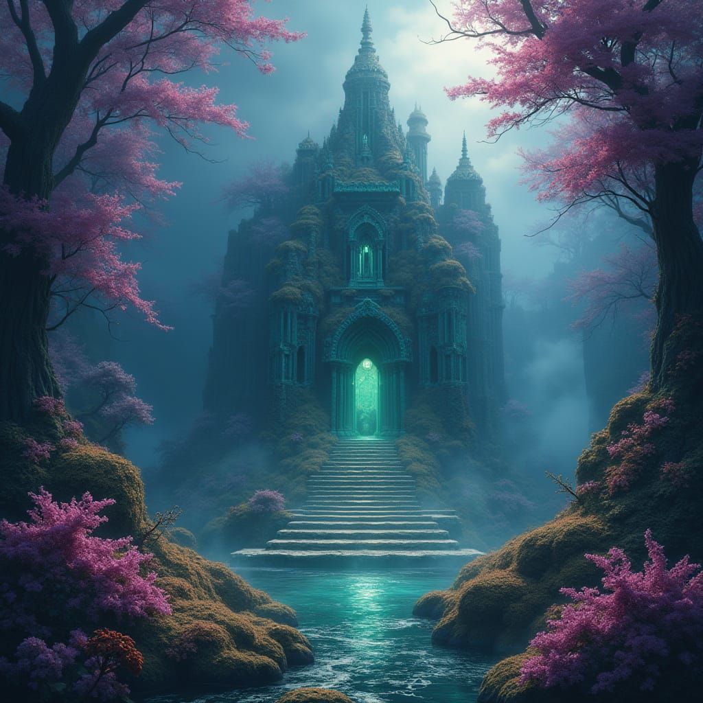 malachichi - Ancient Malachite Temple in Vibrant, Ethereal B...
