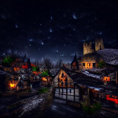 Dark medieval village of winter night 8k resolution - AI Generated ...
