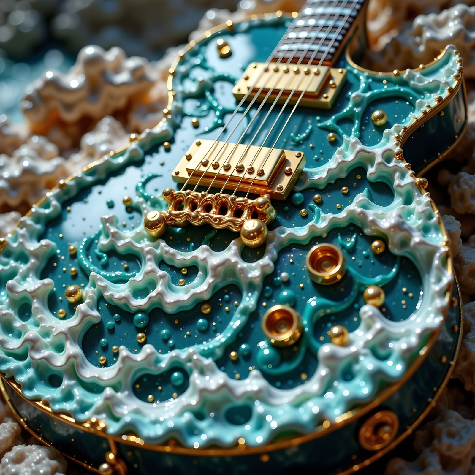 Fantasy Ocean Waves Gibson Les Paul in 4K - AI Art