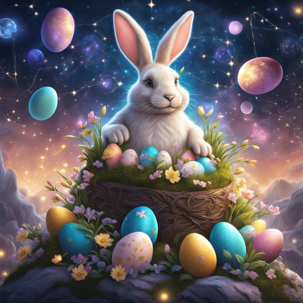 The Easter Bunny, reimagined as a celestial being, plants glowing ...