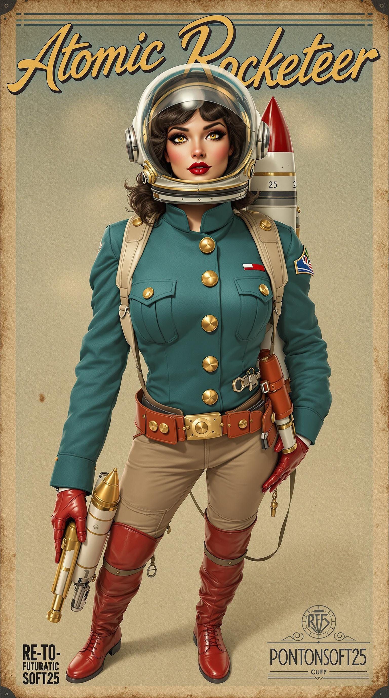 Curvy Pin-Up Lady in Vintage Rocketeer Outfit, Ful... - AI Art