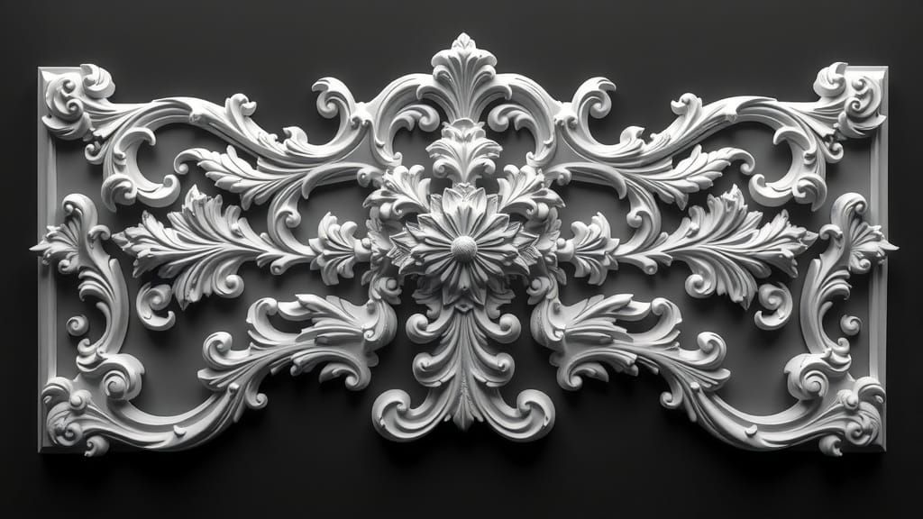 3d baroque relief, depth map, front view orthogonal, grayscale, no shadows, no light, no angle ...