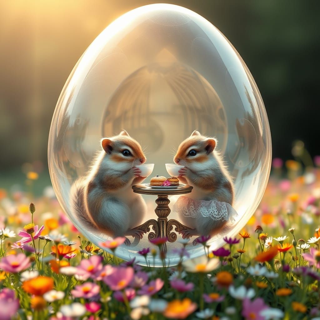 chipmunks' afternoon tea - Whimsical Crystal Tea Party Scene