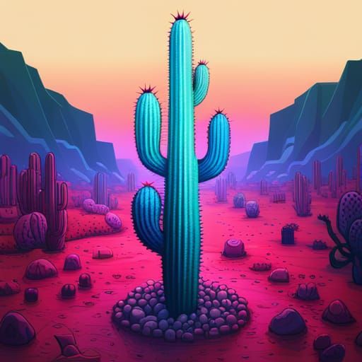 Cactus neo-primitivism thermal imaging chalk art pixel art volumetric ...