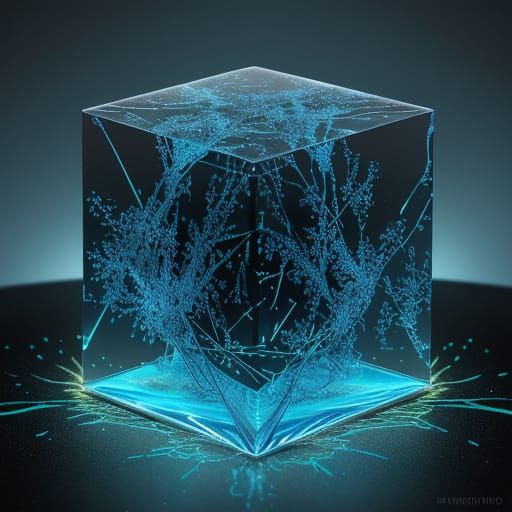 Ethereal 4D Tesseract Surrounded by Lush Nature an... - AI Art