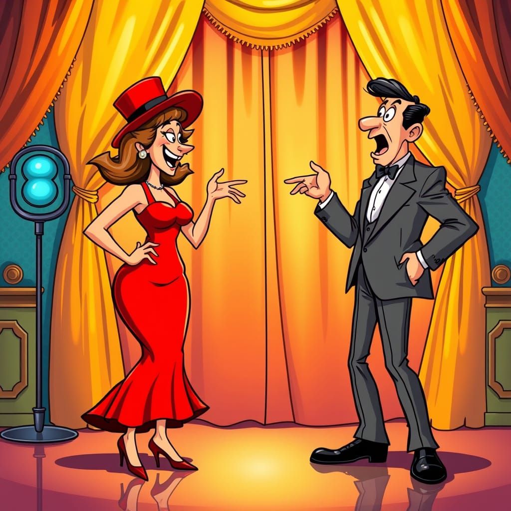 Flamboyant Lovers Clash in Vibrant Stage Battle - AI Art