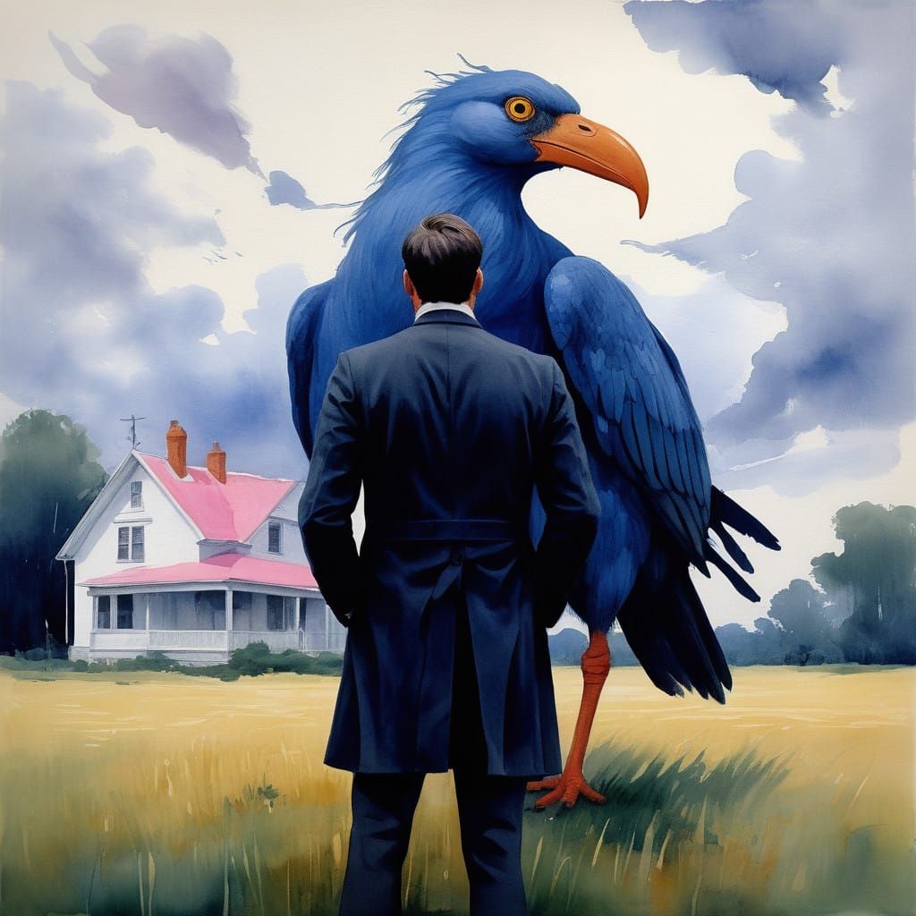 Ethereal Omen: A Dark Figure Surrounded by Avian M... - AI Art