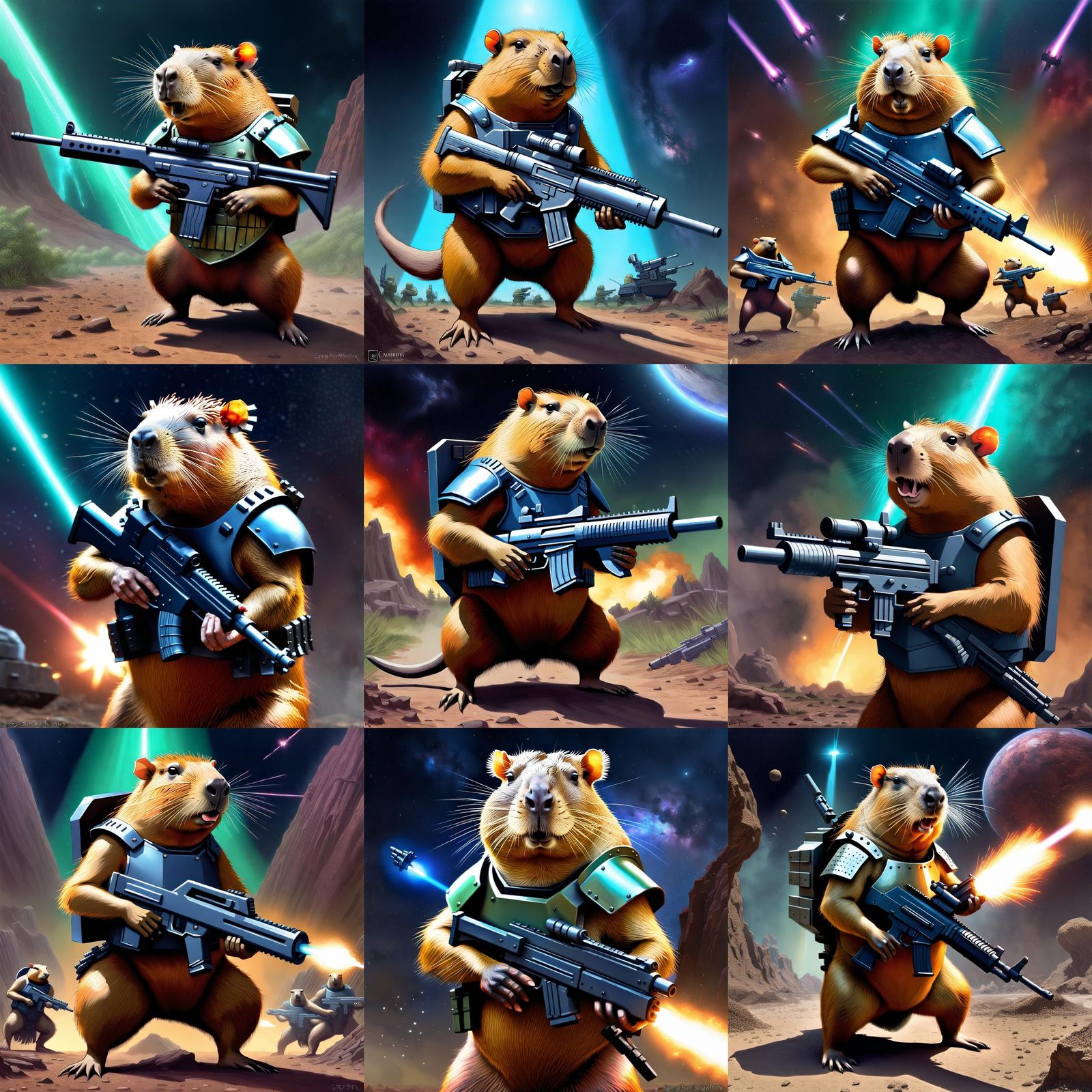 The machine gun wielding capybara wearing armor to crush the galactic ...