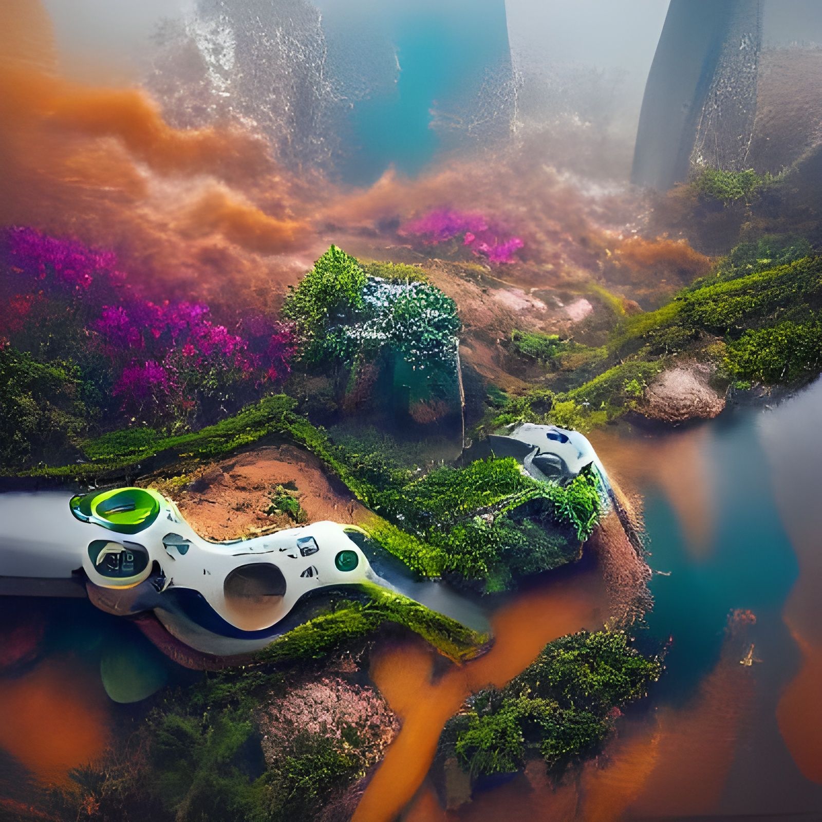 Technology covered in nature - AI Generated Artwork - NightCafe Creator