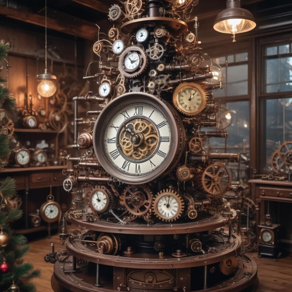 (Steampunk christmas tree:1.2). Gears, clocks and Springs ornaments ...