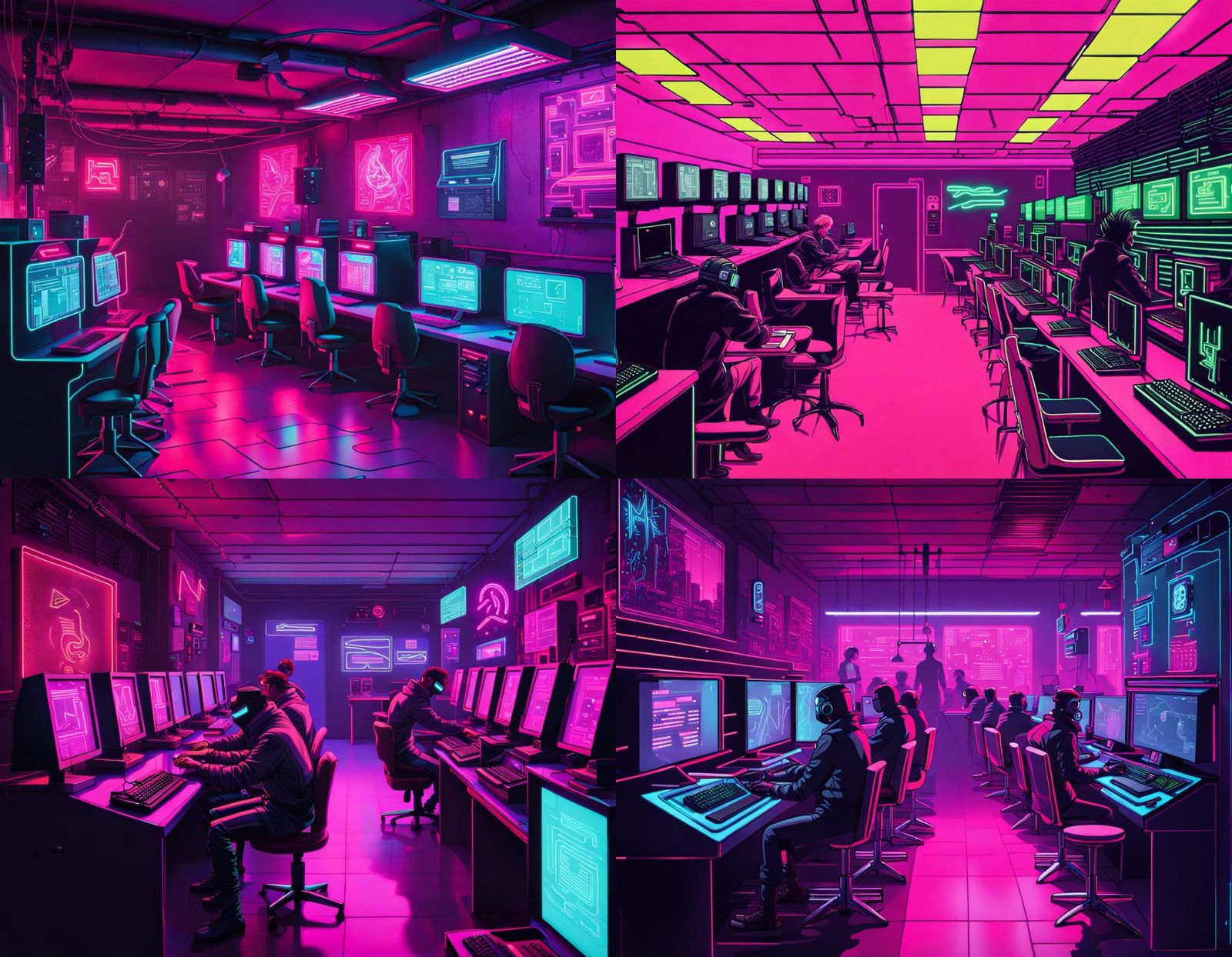 cyberpunk internet cafe filled with hackermans hacking, synthwave neon retro - AI Generated ...