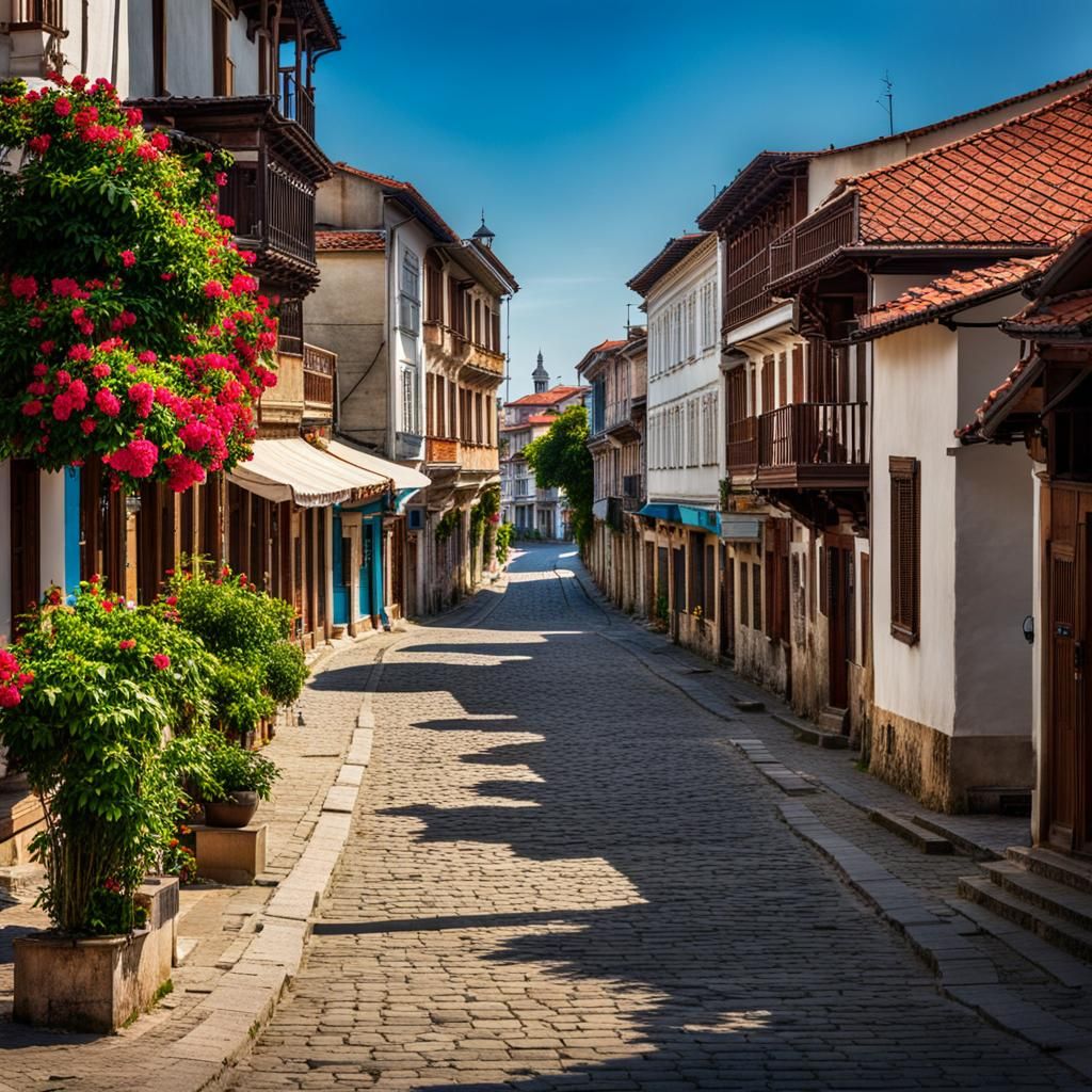 Old city of Bourgas, Bulgaria, image from the streets toward the sea ...