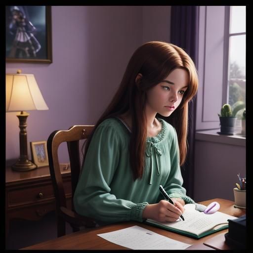 Beautiful woman writing in her notebook. - AI Generated Artwork ...