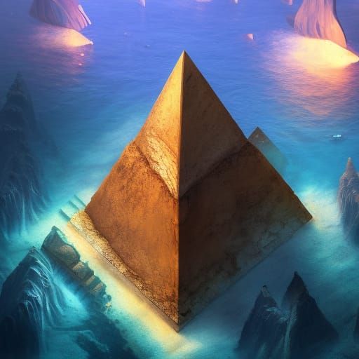 epic pyramids & sunken ships on the ocean floor detailed matte painting ...