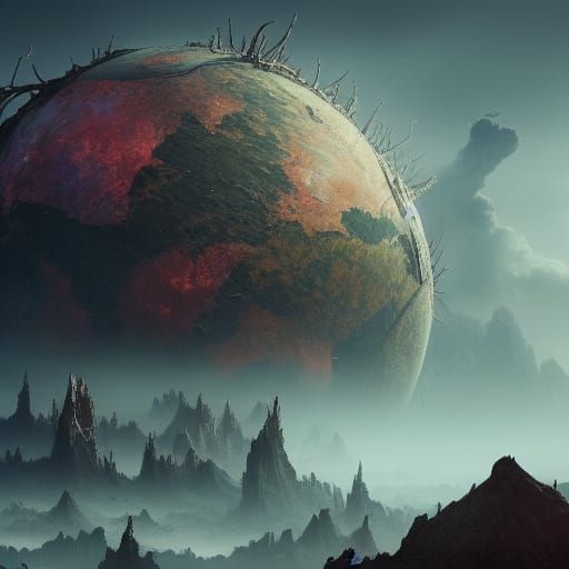 A flourishing beautiful earth fading into a post apocalyptic earth ...