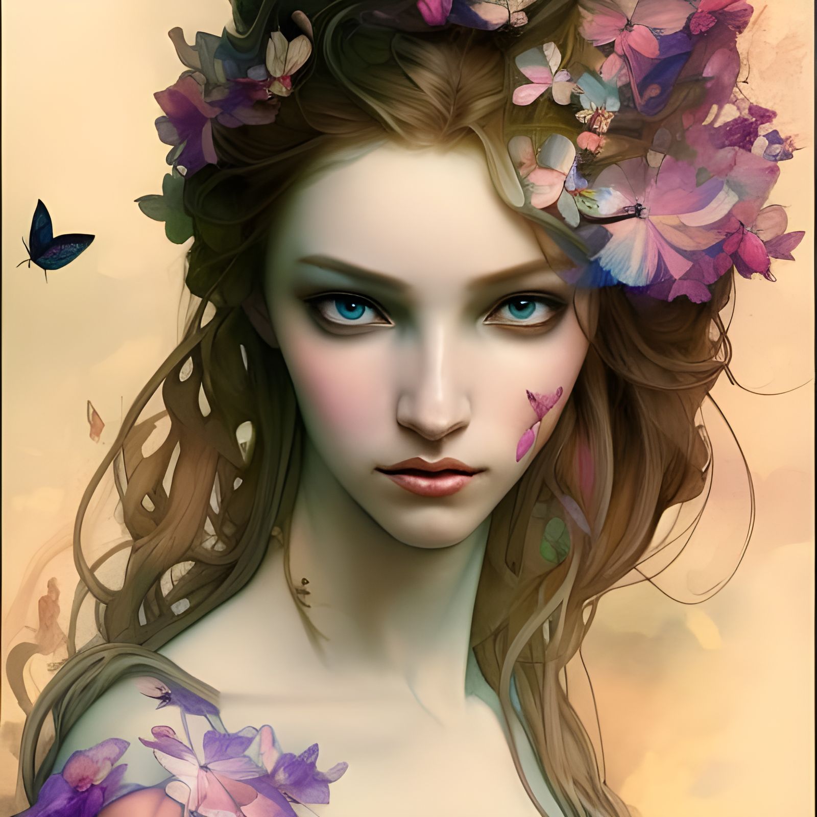 watercolor painting of a bbeautiful fairy with hyper realistic ghostly ...