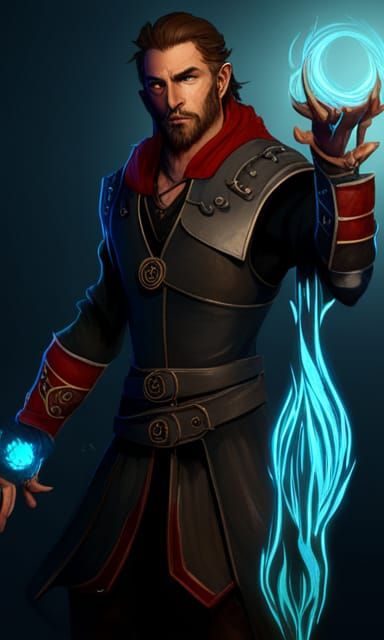 mage, male, athletic, modern clothes, holding red plank with runes, no ...