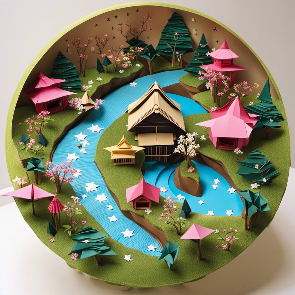 Japanese origami village - AI Generated Artwork - NightCafe Creator
