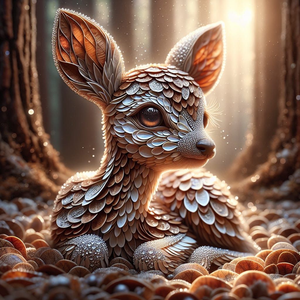 fawn made of leaves - Mystical Fawn Crafted from Glittering ...