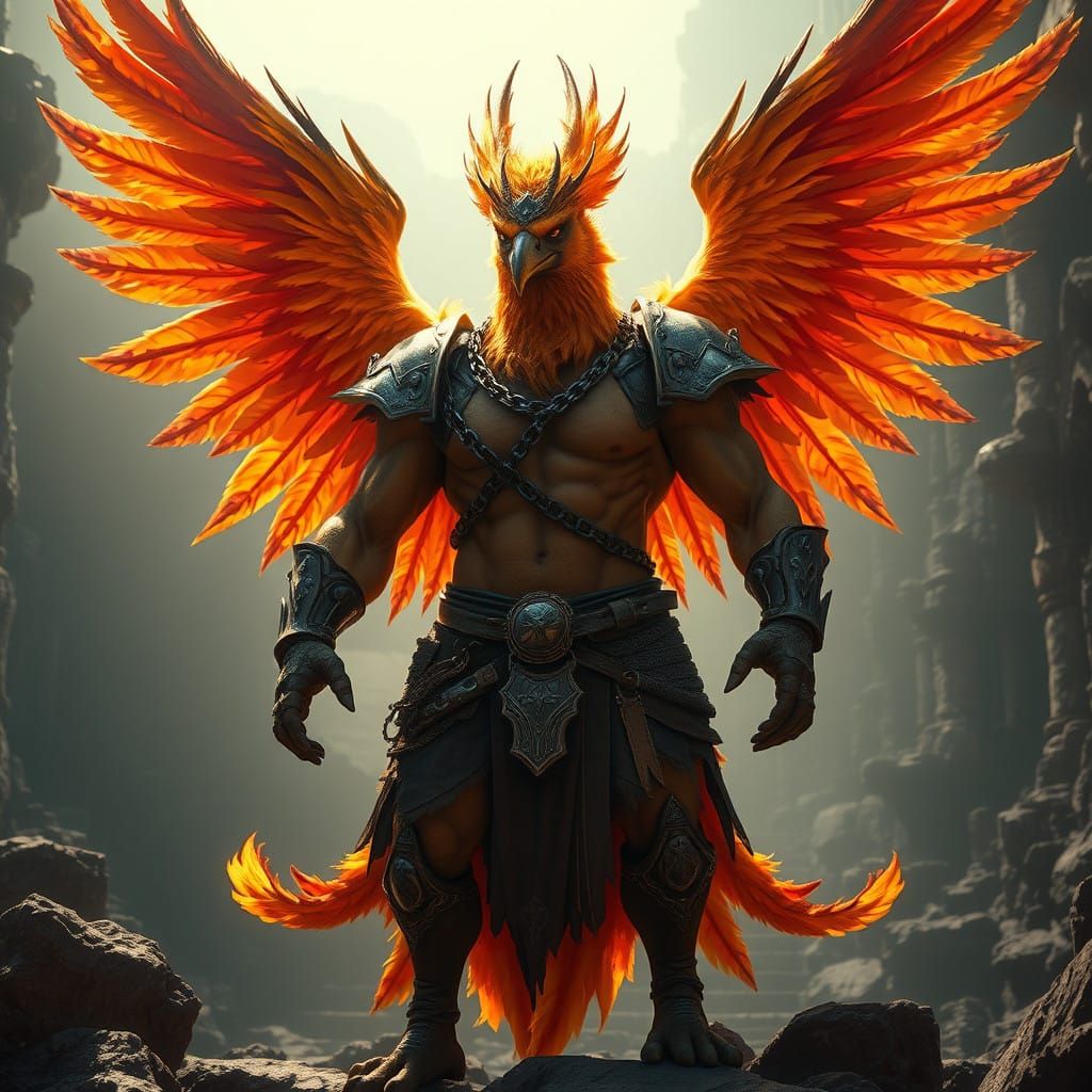 Phoenix - Majestic Phoenix Warrior in Ancient Ruins