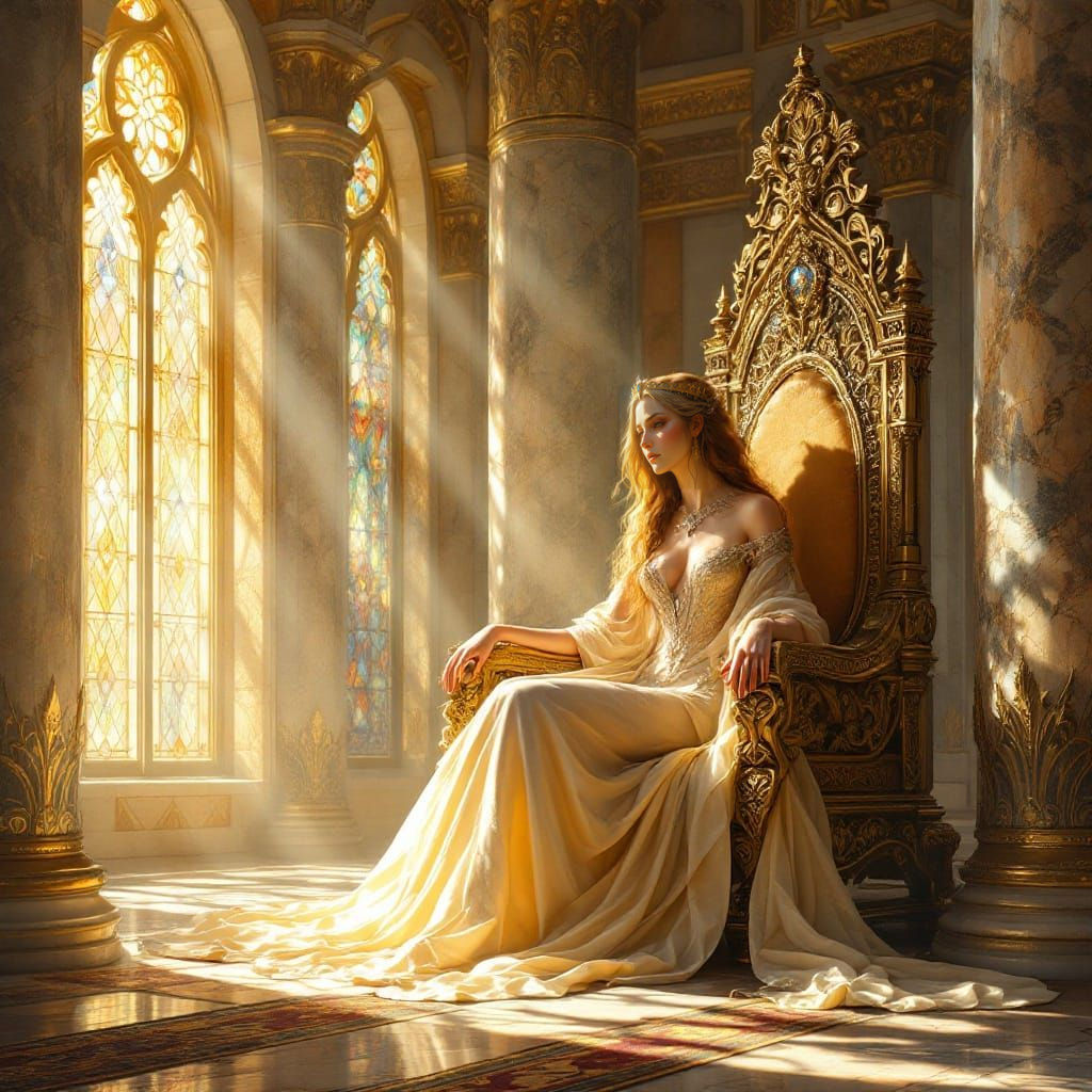 Regal Fantasy Goddess in Golden Serenity - AI Art