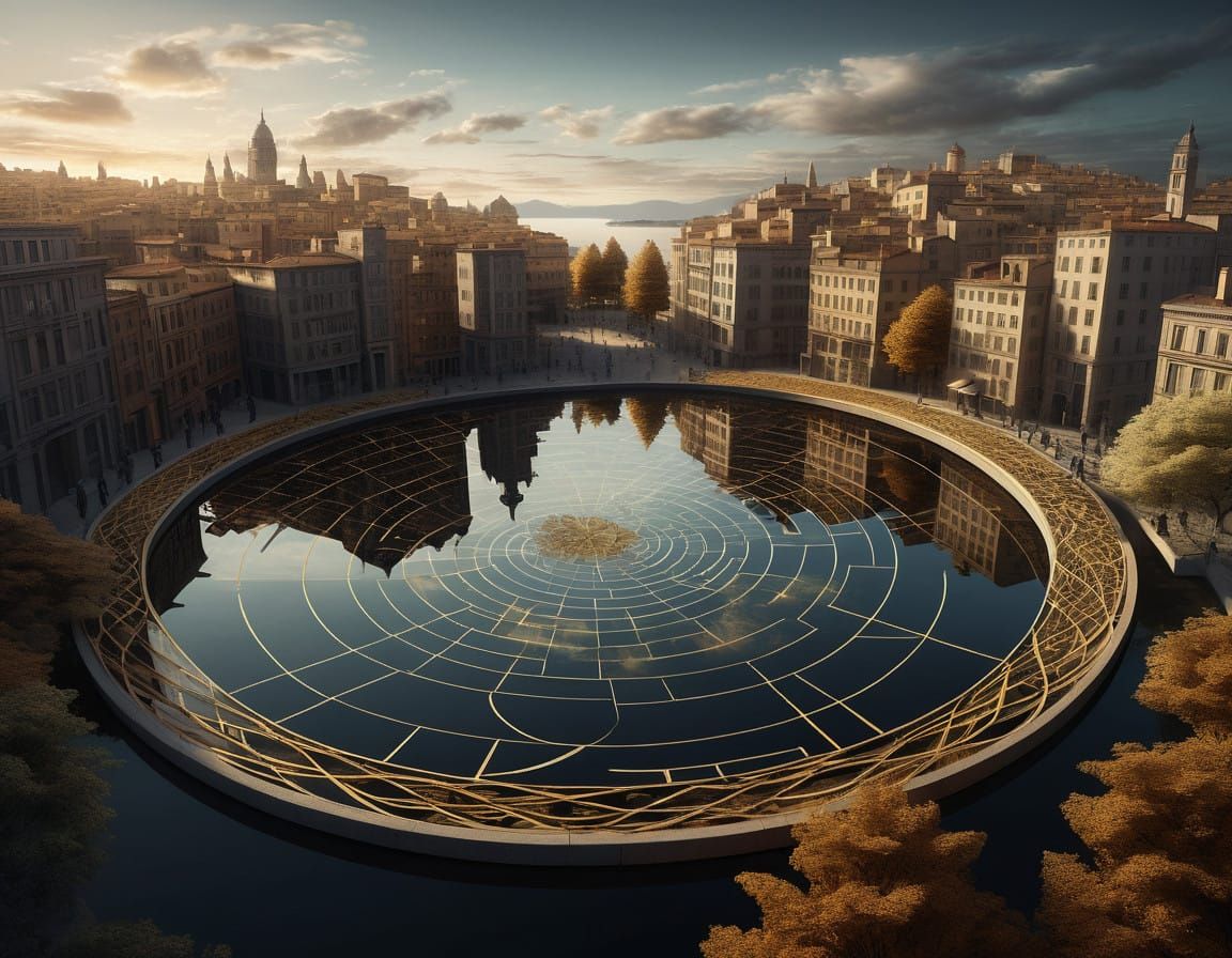 Surreal Cityscape in Golden Light with Mathematica... - AI Art