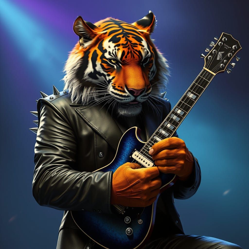 Hyperrealistic Tiger Rockstar in Velvet Suit with ... - AI Art