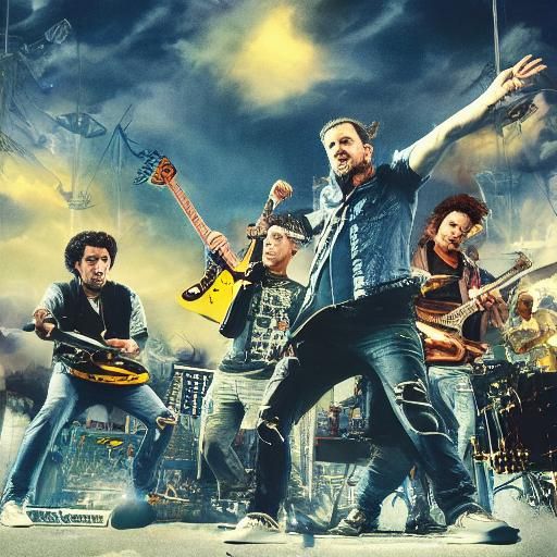 rock band,denim color highlights, the words the denim kings in it - AI ...