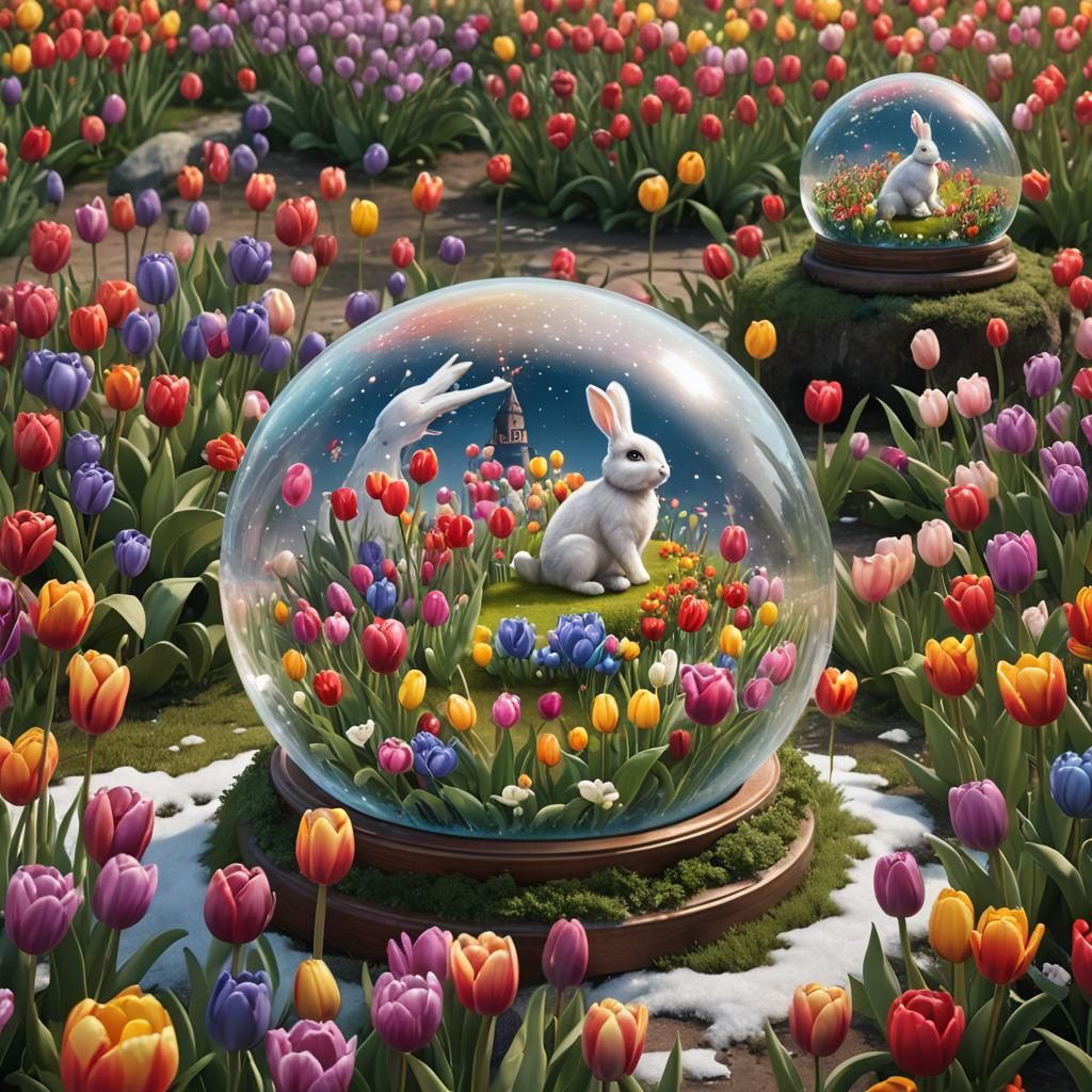 Bunnies and tulips in a snow globe! - AI Generated Artwork - NightCafe ...