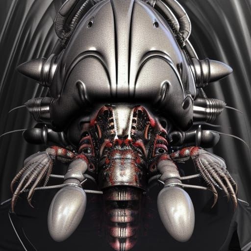 Scary Alien with a Robotic Lobster Head, dark horror HD Render by H. R ...