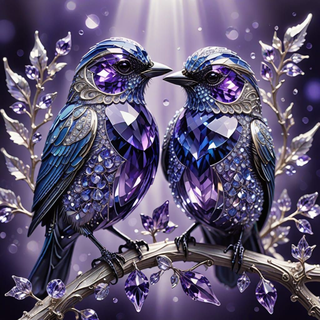 Amethyst Birds - Ethereal Amethyst Birds in Vibrant Compleme...