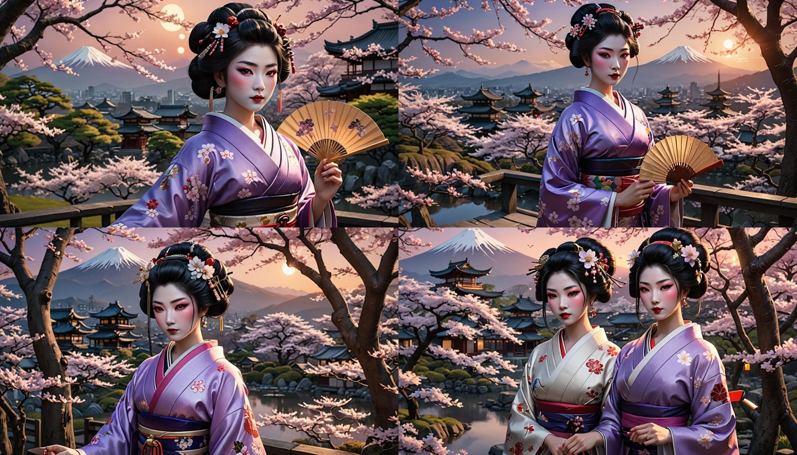 Eye-level Shot, High Angle View, An elegant anime geisha from the Edo ...