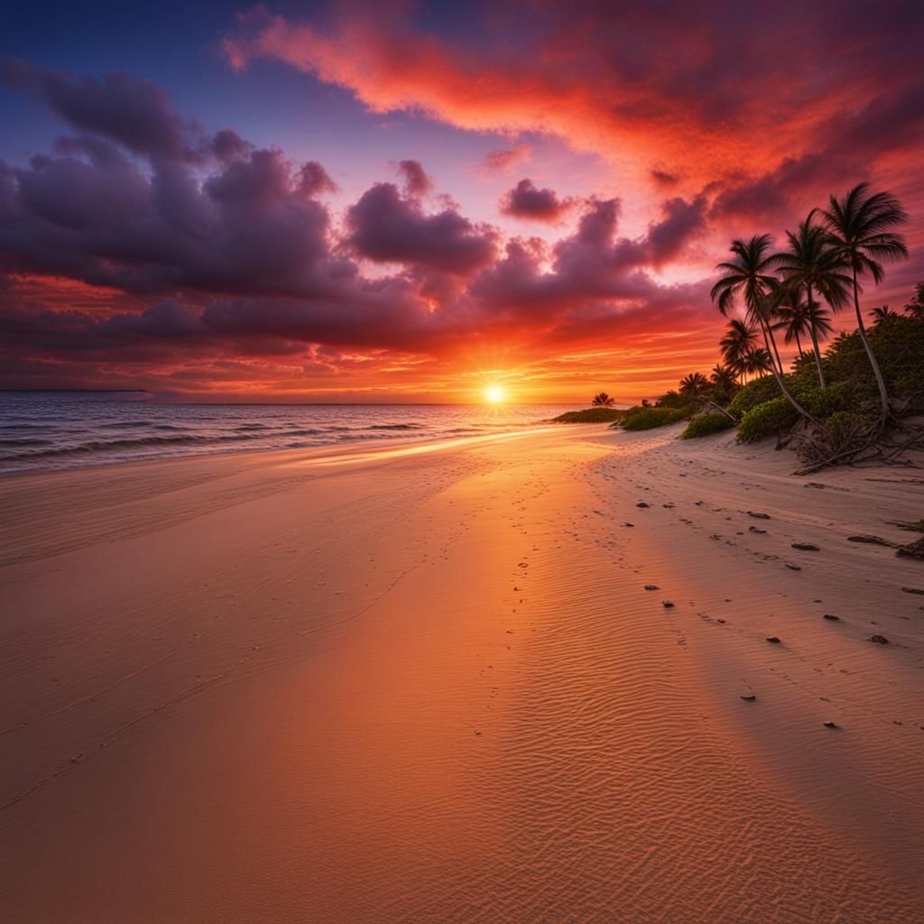 A stunning sunset over a desolate island beach - AI Generated Artwork ...