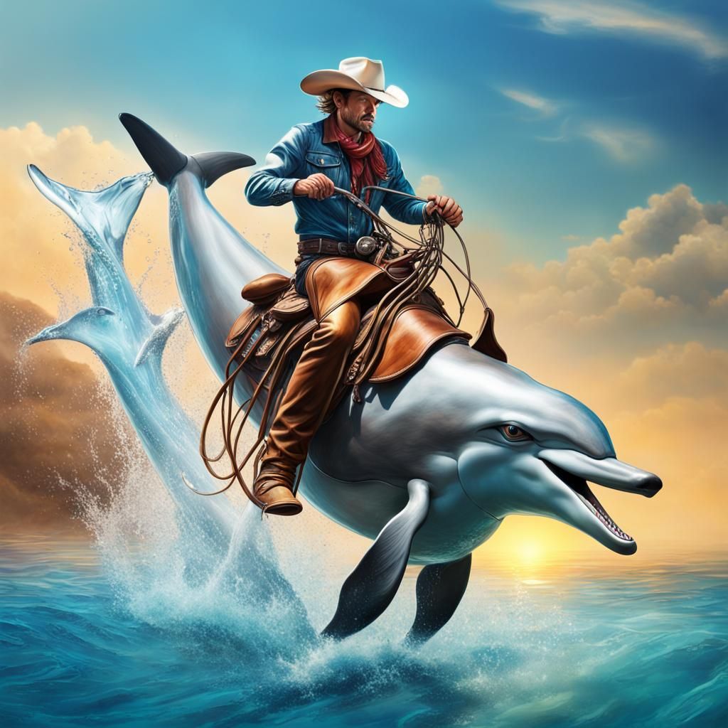 Cowboy riding a Dolphin - AI Generated Artwork - NightCafe Creator