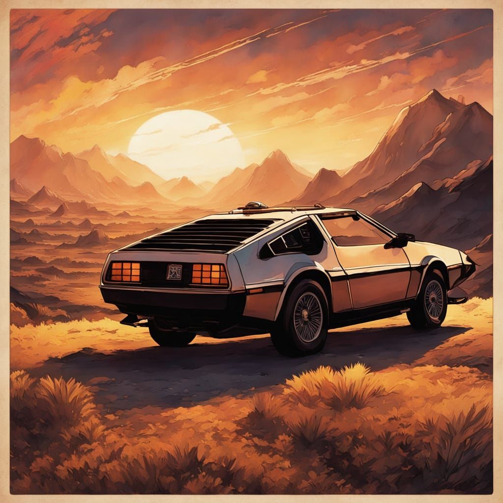 Timeless DeLorean Portrait in Dreamlike Hill Valle... - AI Art