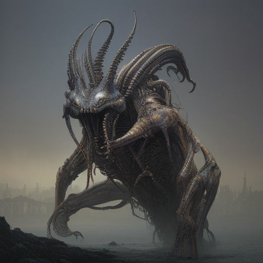 Polished Art Deco Xenomorph Portrait in Iridescent... - AI Art