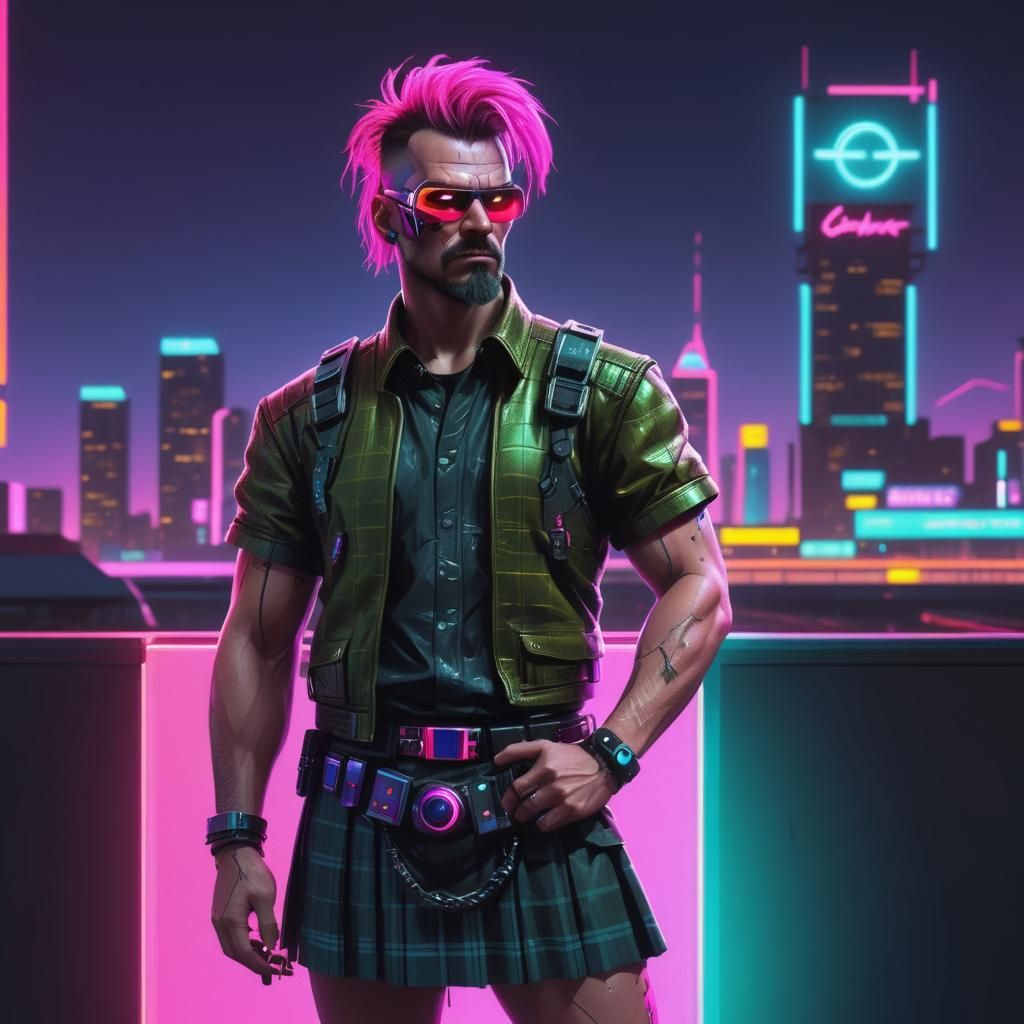 Cyberpunk Scotsman - Cyberpunk Scotsman in Neon Retro Synthw...
