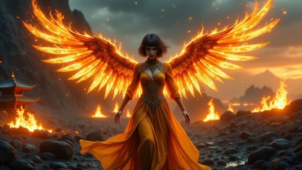 Flame Angel - Flame Angel in Cyberpunk Landscape