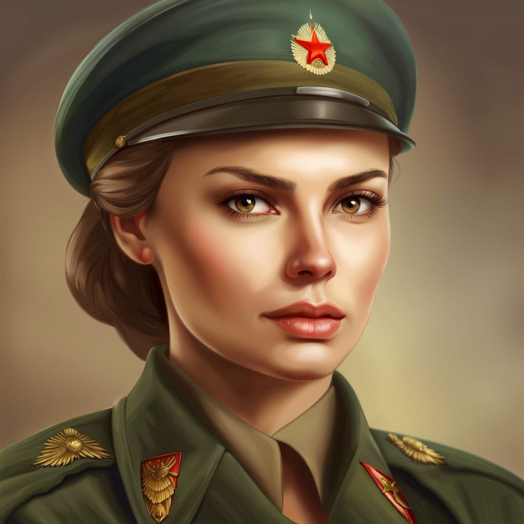 Beautiful gorgeous attractive Russian woman in a Soviet military ...
