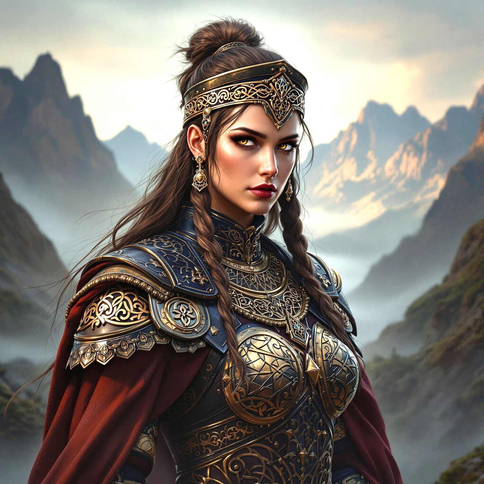 Ethereal Queen Boudica Portrait in Triadic Hues - AI Art