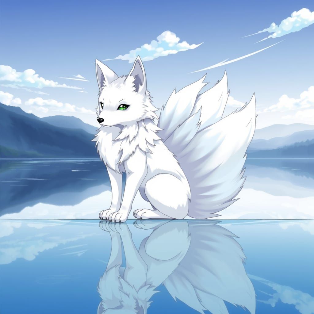 Kitsune form: • youngPure-white wolf face, with the 9 kitsune tails ...