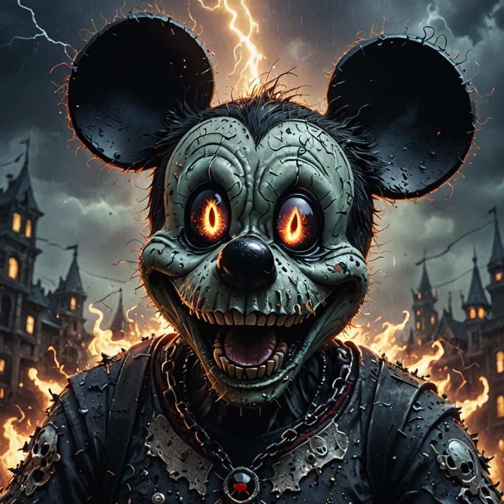 blackmetal style, xerox, face close-up of zombie mickey mouse, - AI ...