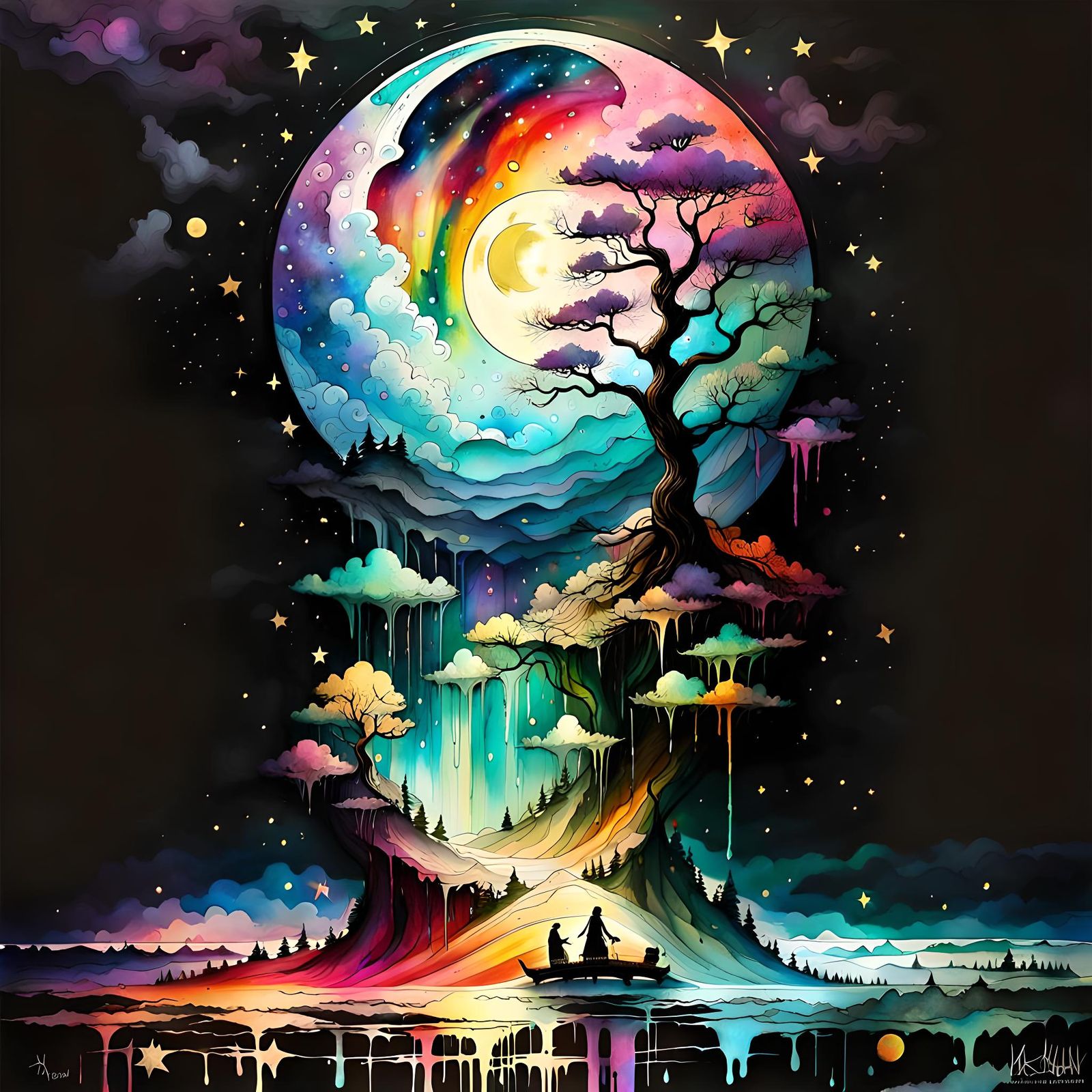 Moon captured in psychedelic sky | @AustinDM - AI Generated Artwork - NightCafe Creator