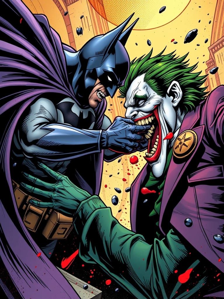 Batman Battles Joker in a Bloody Comic Book Frenzy - AI Art