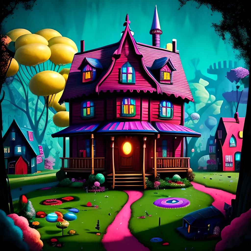 Wonky cartoon house - AI Generated Artwork - NightCafe Creator